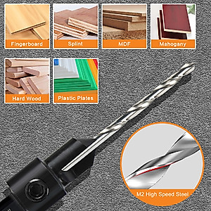 5-pc Woodworking Countersink Counterbore Drill Bit Set 3in1 for #6 8 10 12 16 Screws, M2 Pilot Drill Bits Adjustable Depth, 82-Degree Chamfer with Stop, 1/4” Hex Shank, Includes 2 Allen Wrenches