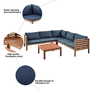 Outdoor Patio Furniture Sofa Set, 4 Piece Outdoor Conversation Sofa Set Wooden Sectional Sofa Set with Seat Cushions and Wooden Coffee Table, Cushioned Sofa Set for Outdoor Indoor