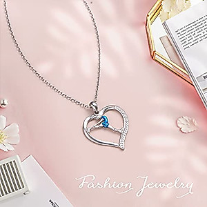 DAOCHONG Figure Skater Necklace S925 Sterling Silver Ice Skating Sport Love Heart Charm Pendant Necklace Inspirational Jewelry Gifts for Women, Ice Skaters, Ice Skater's Mom, Coach and Fans