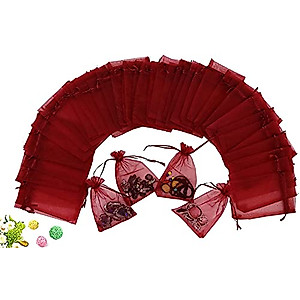 Wuligirl 100pcs Sheer Organza Bag 4X6 with Drawstring Jewelry Pouches Bags for Party Wedding Favor Candy Seashell Gift Bags (Red)