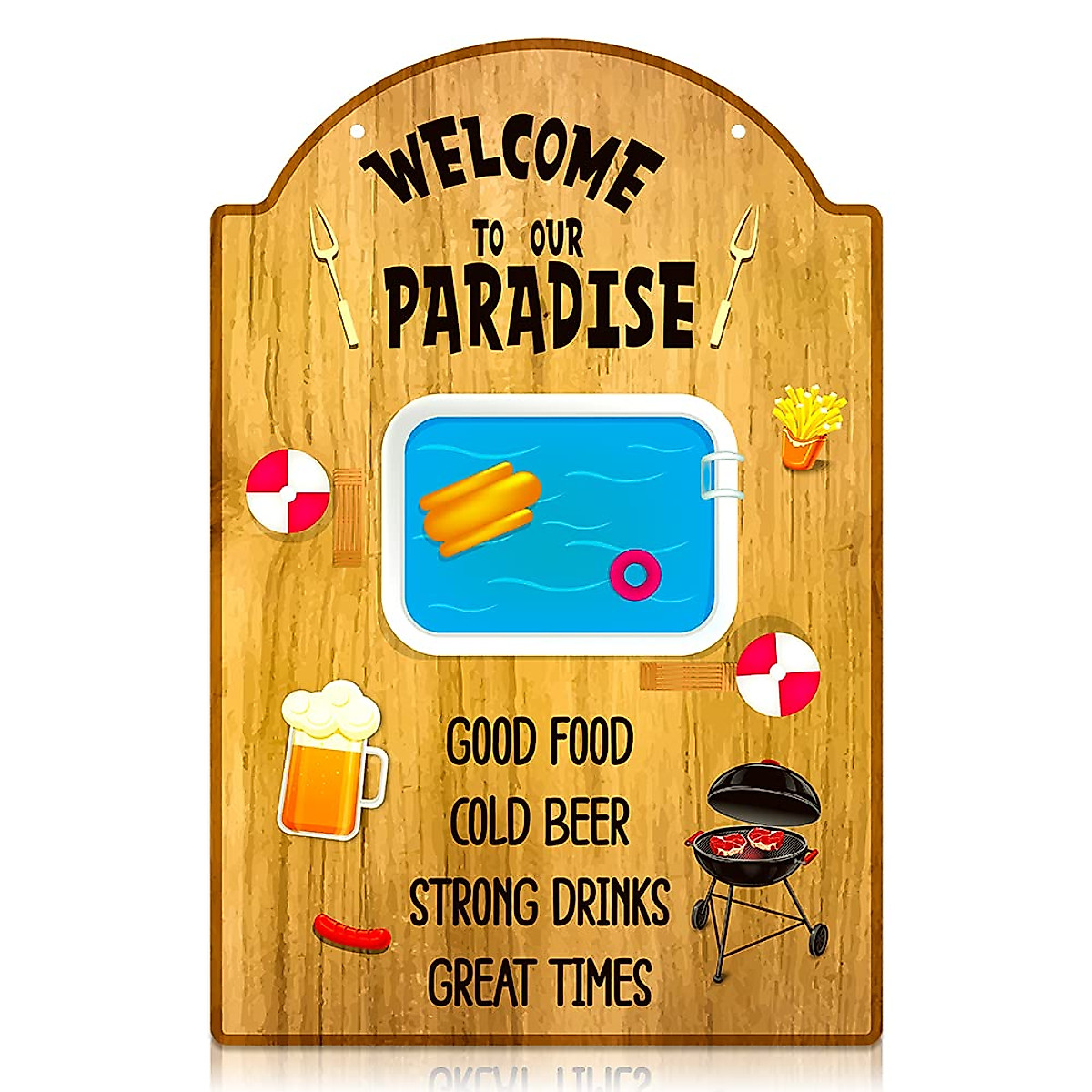 FLYAB Funny Patio Decor Sig Welcome to Our Paradise Sign 8"x12" Patio Decoration Sign Outdoor Pool Backyard Bar Sign Farmhouse Sign Plaque for Backyard Home Wall Decoration