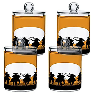 Kigai 4PCS Desert Cowboy Qtip Holder Dispenser with Lids - 14 oz Bathroom Storage Organizer Set, Clear Apothecary Jars Food Storage Containers, for Tea, Coffee, Cotton Ball, Floss
