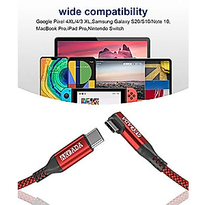 2 Pack Right Angle USB C to USB C Cable (6.6ft,60W), Type C 90 Degree Nylon Braided Fast Charging Cable for MacBook Pro,iPad Pro, Samsung Galaxy S20 Note 20,Google Pixel 4 3 XL (Red)