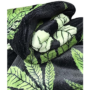 Home Must Haves Marijuana Leaf Fleece Plush Microfiber Super Soft Premium Warm Cozy Bed Blanket Throw, Black/Green, King (BLNK-Marijuana-King)