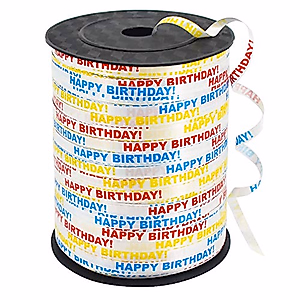 BEISHIDA 500 Yards Happy Birthday Printed Crimped Curling Ribbon Balloon String Roll Gift Wrapping Ribbon for Party Festival Art Craft Decor Florist Flowers Decoration Supplies