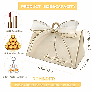 Wedding Candy Boxes, Beige Wedding Favor Boxes Chocolate Treat Gift Boxes,with Wooden Beads and Ribbon,for Wedding Bridal Shower Baptism Baby Shower Birthday Party Decoration Supplies… (20pcs, L)