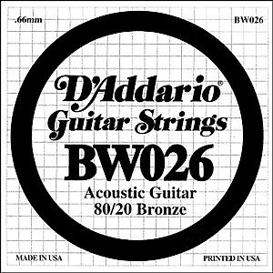 D'Addario BW026 Bronze Wound Acoustic Guitar Single String, 026