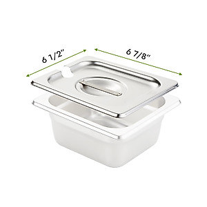 HECMAC 6-Pack 1/6 Size Notched Hotel Pan Cover,Stainless Steel Solid Steam Table Catering Food Pan Lid with Handle