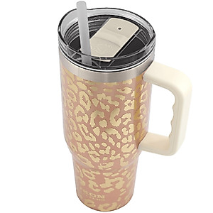 Yukon Outfitters Fit Forty 40oz Double Wall Vacuum Insulated Stainless Steel Tumbler with Reusable Straw & Ergonomic Handle | For Hot or Cold Beverage, Gold Leopard