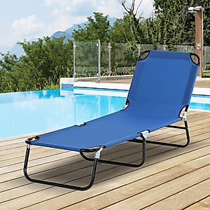 Outsunny Folding Chaise Lounge Pool Chairs, Outdoor Sun Tanning Chairs with 5-Level Reclining Back, Steel Frame for Beach, Yard, Patio, Blue