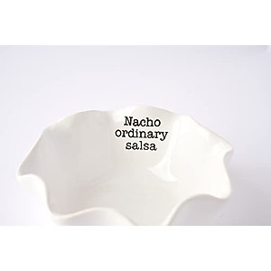 Mud Pie Salsa Ceramic Dip Cup Set, Nacho, White & Silver