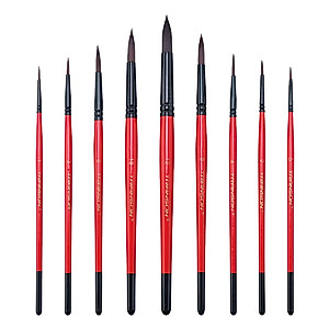 Transon Round Paint Brush Set 9pcs Synthetic Sable Hair for Acrylic Painting Watercolor Painting Gouache Ink Craft and Detail Painting