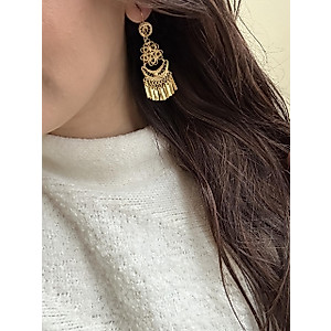 Folklorico Dance Mexican Gold Filigree Earrings, Small Flower Dangle, Day of the Dead, Mexican Earrings