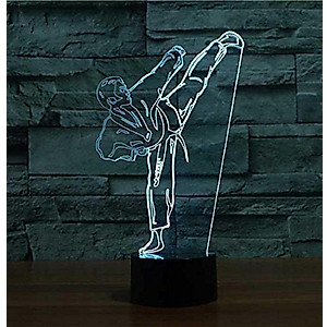 3D Gradient Karate Taekwondo Night Light Remote Control Touch Switch 16 Color Change LED Table Desk Lamp Acrylic Flat ABS Base USB Charger Home Decoration Toy Birthday Xmas Kid Children Gift