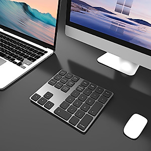 Foloda Bluetooth Number Pad: Wireless BT Numeric Keypad, Multi-Devices Rechargeable USB C Numpad, 34 Keys Financial Accounting Extensions Data Entry Keyboard for Laptop, PC, iMac, MacBook, Notebook