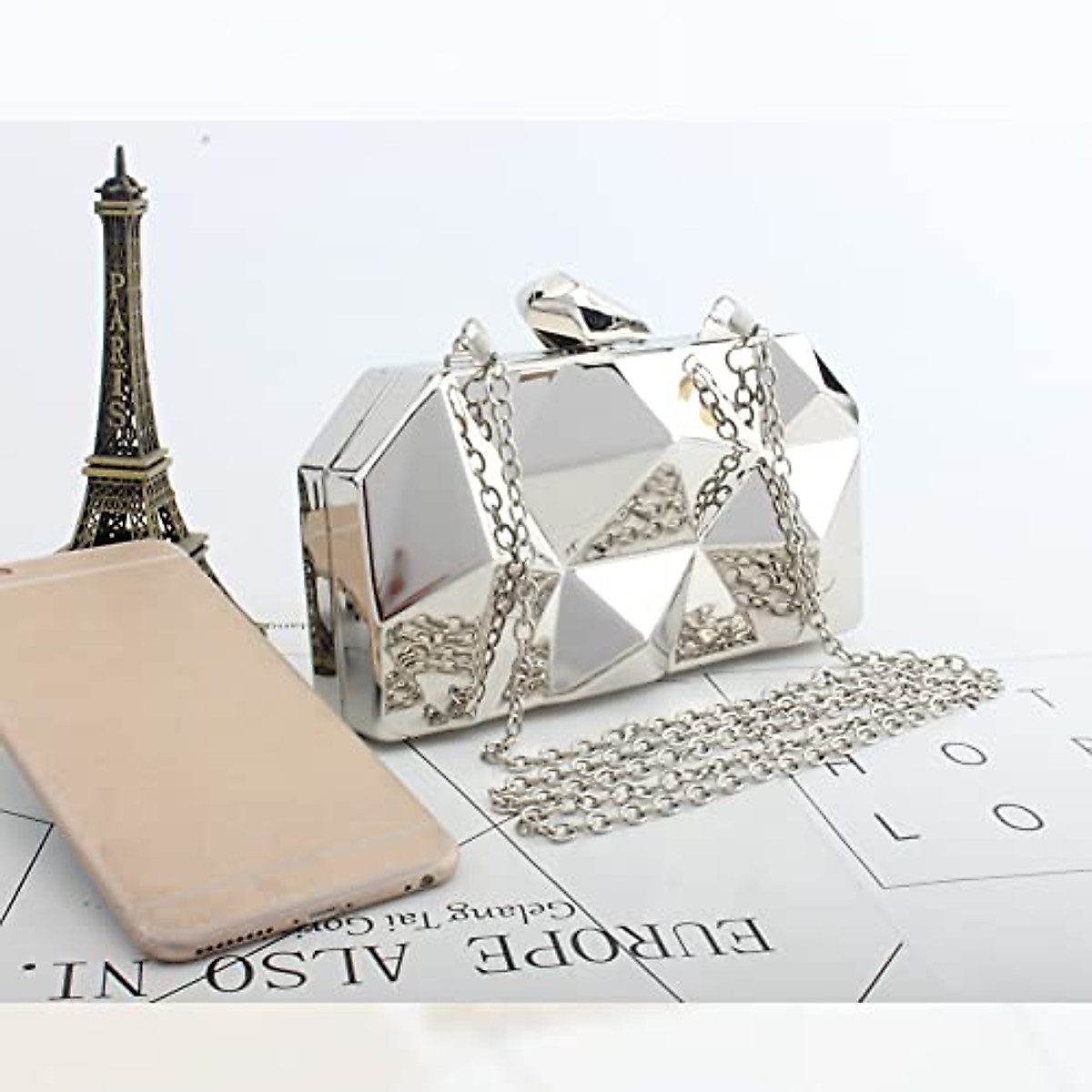 Emprier Womens Geometric Metal Evening Clutch Purse Fashion Small Evening Shoulder Bags Box Clutch Bags