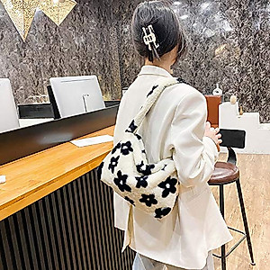 Aktudy Shoulder Bags for Women Girls Plush Animal Pattern Underarm Bag Top-handle Handbag