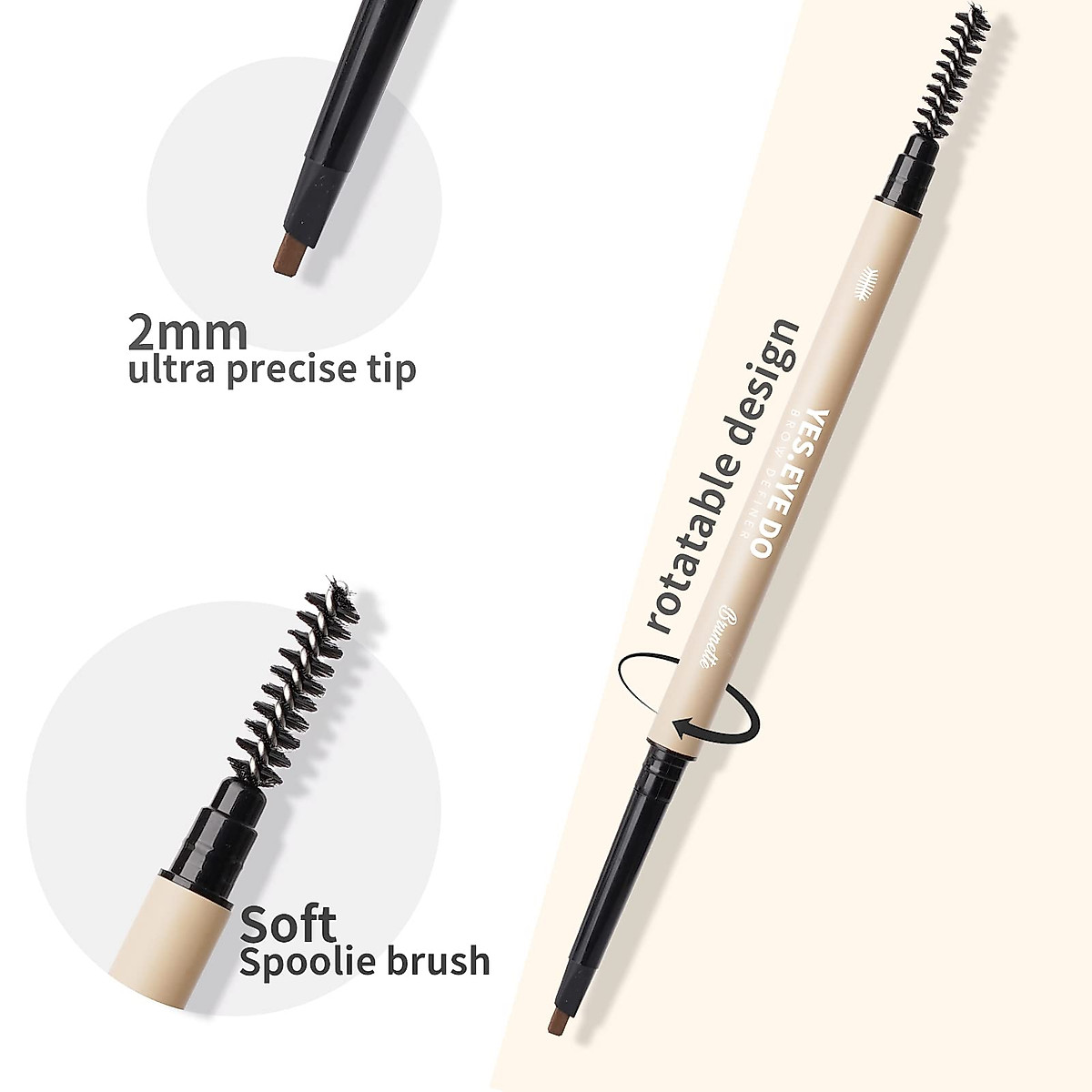 Brow Pencil for Gray Hair, Retractable Eyebrow Pencil with Brush for Older Women, Ultra Fine Mechanical Brow Definer Pencil with Angled Tip & Spoolie Brush, Long-lasting Waterproof, Grey, YES.EYE DO