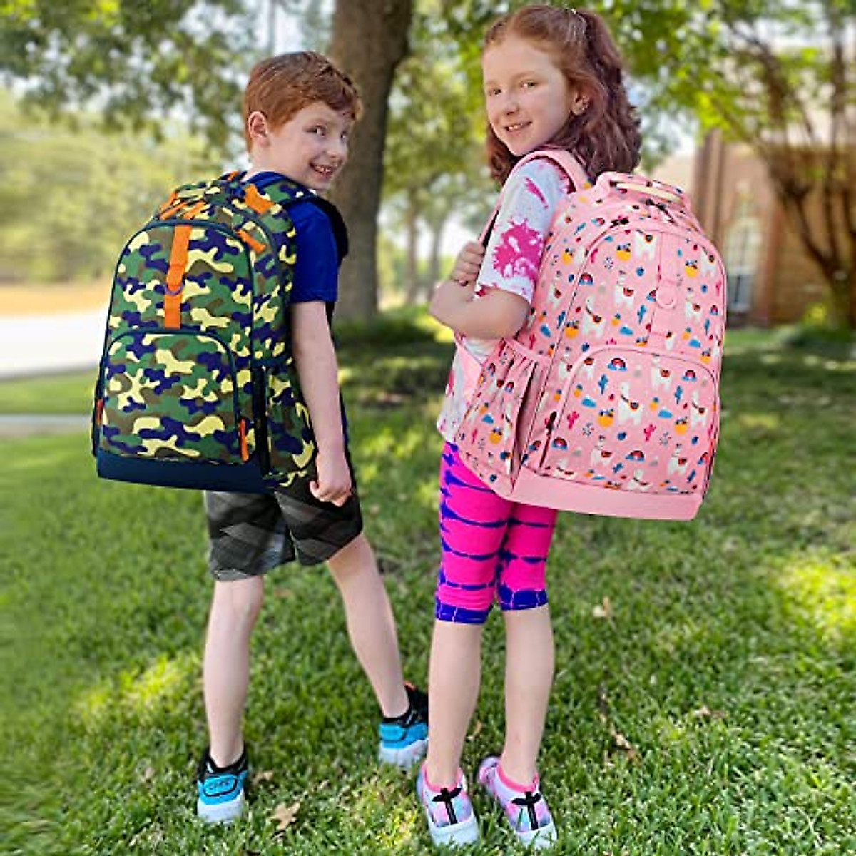 Choco Mocha Llama Backpack Elementary School Backpack for Kids & Girls 17 inch Backpack for 2nd 3rd Grade Llama Bookbag School Bag 6-8 with Chest Strap Pink