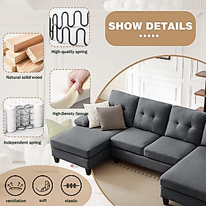 Chireca 111" Sectional Couch for Living Room, Modern Polyester Fibre U Shaped Sofa Couches with Double Chaise, Upholstered 4 Seater Sofa for Living Room, Apartment, Office, Dark Grey