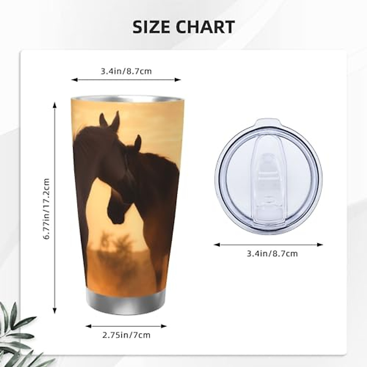 Horses in Love Tumbler with Lid and Straw 20oz Stainless Steel Car Cup for Hot and Cold Drinks, Double Wall Insulated Travel Coffee Mug Reusable Drink Thermos Cup Birthday Gifts