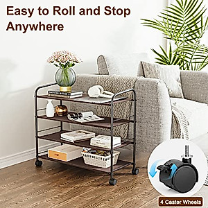 FANHAO 4-Tier Shoe Rack with Wheels, Rolling Shoe Organizer Adjustable Fabric Shoe Shelf Storage Organizer 16-20 Pair, Fits Boots, High Heels, Slippers and More (Bronze)