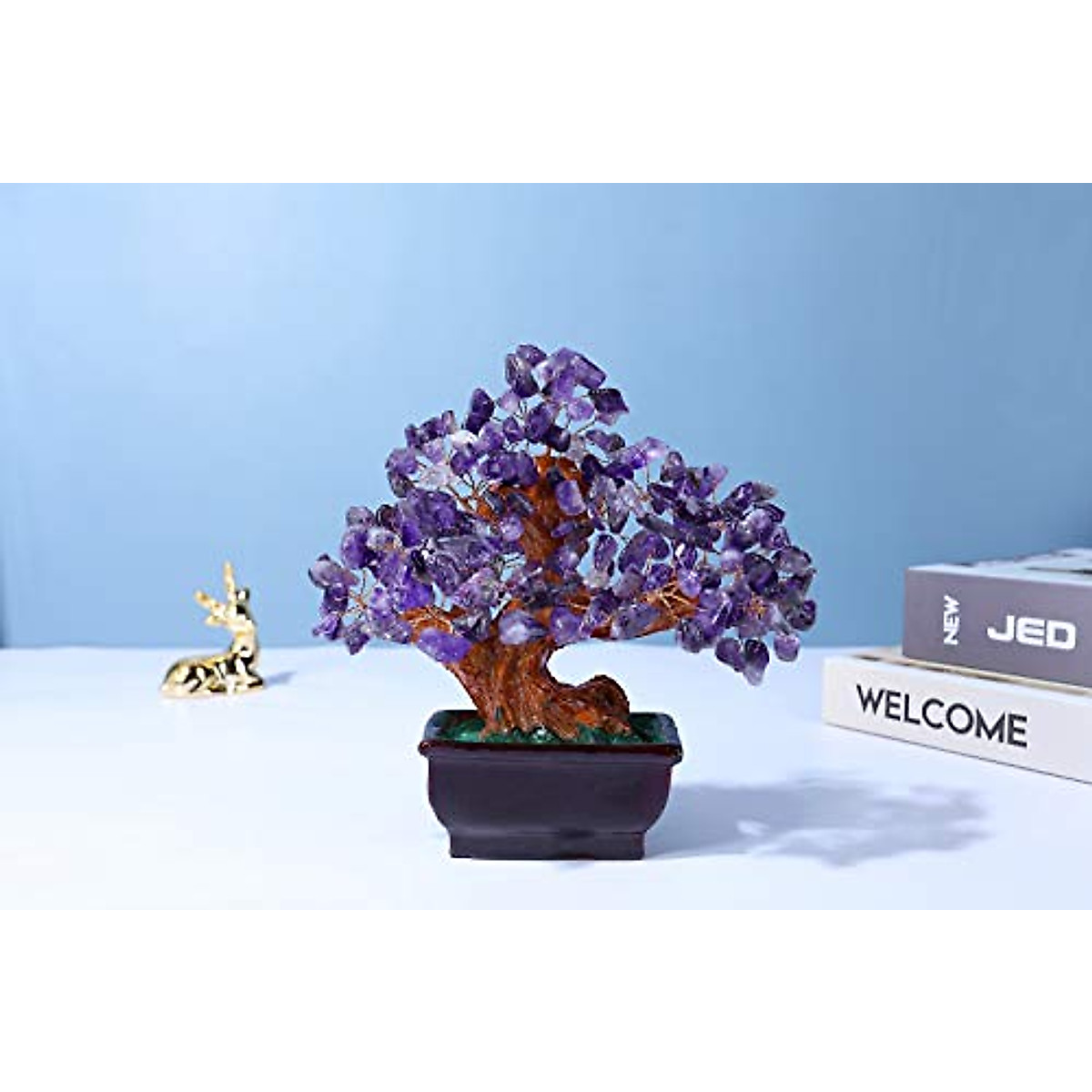 Top Plaza Amethyst Healing Crystal Money Tree 7 Inch Stone Bonsai Tree Feng Shui Good Luck Wealth Tree Decor Business Gift for Office Home Living Room