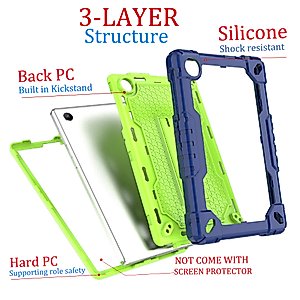 Doemoil for TCL TAB 8 WiFi 9132X/for TCL TAB 8 LE 9137W Tablet Case Soft Silicone Rubber Had Back Shell Kids Friendly Built in Stand Shoulder Strap for TCL TAB 8 WiFi/TCL TAB 8 LE (Navy+Green)