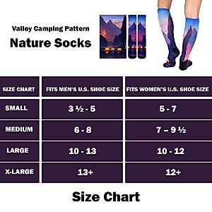Sierra Socks Valley Camping Pattern CoolMax Socks, Nature Collection for Men & Women Colorful Crew Socks