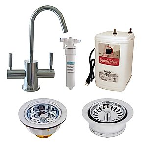 Westbrass CO142-26 Contemporary 10" 2-Lever Handle Hot and Cold Water Dispenser Faucet Kit with Filter, Kitchen Sink Strainer & Disposal Trim Set, Polished Chrome