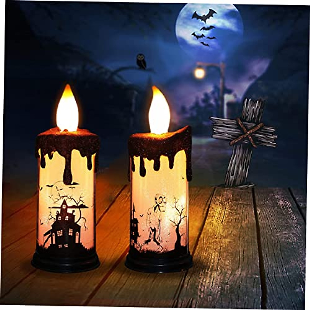 Halloween Snow Globe 2pcs LED Candle Light Fall Candles Halloween Snow Globe Halloween Lamp Home Decorations Goblincore Room Decor Candle Holder Decor Lamp Lights