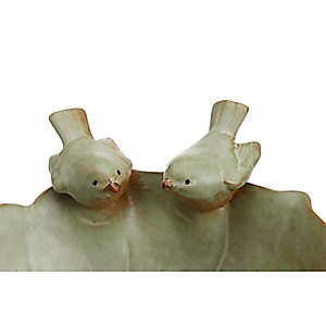 MyGift Decorative 2 Birds Garden Design Ceramic Green Serving Bowl/Jewelry Tray/Candy & Nut Dish