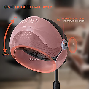 TASALON Ionic Hooded Hair Dryer, 1875W Professional Standing Hair Dryer Bonnet with 3 Temperature Settings, Height Adjustable Rolling Hair Dryer on Wheels, Sit Under Hair Dryer for Home & Salon, Pink