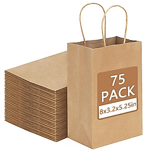 Moretoes 75pcs Small Gift Bags 5.25x3.75x8 Inches Brown Kraft Paper Bags with Handles Bulk, Retail Bags for Small Business, Shopping Bags, Birthday Wedding Party Favor Bags, Merchandise Bags