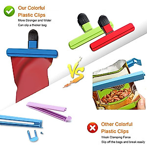 BamLue 12 Pack Large Bag Chip Clips, Heavy Duty Reusable Bag Seal Clips with 6 Assorted Colors Food Storage Clamps Air Tight Seal Grip for Snacks Coffee Vegetables Fruit