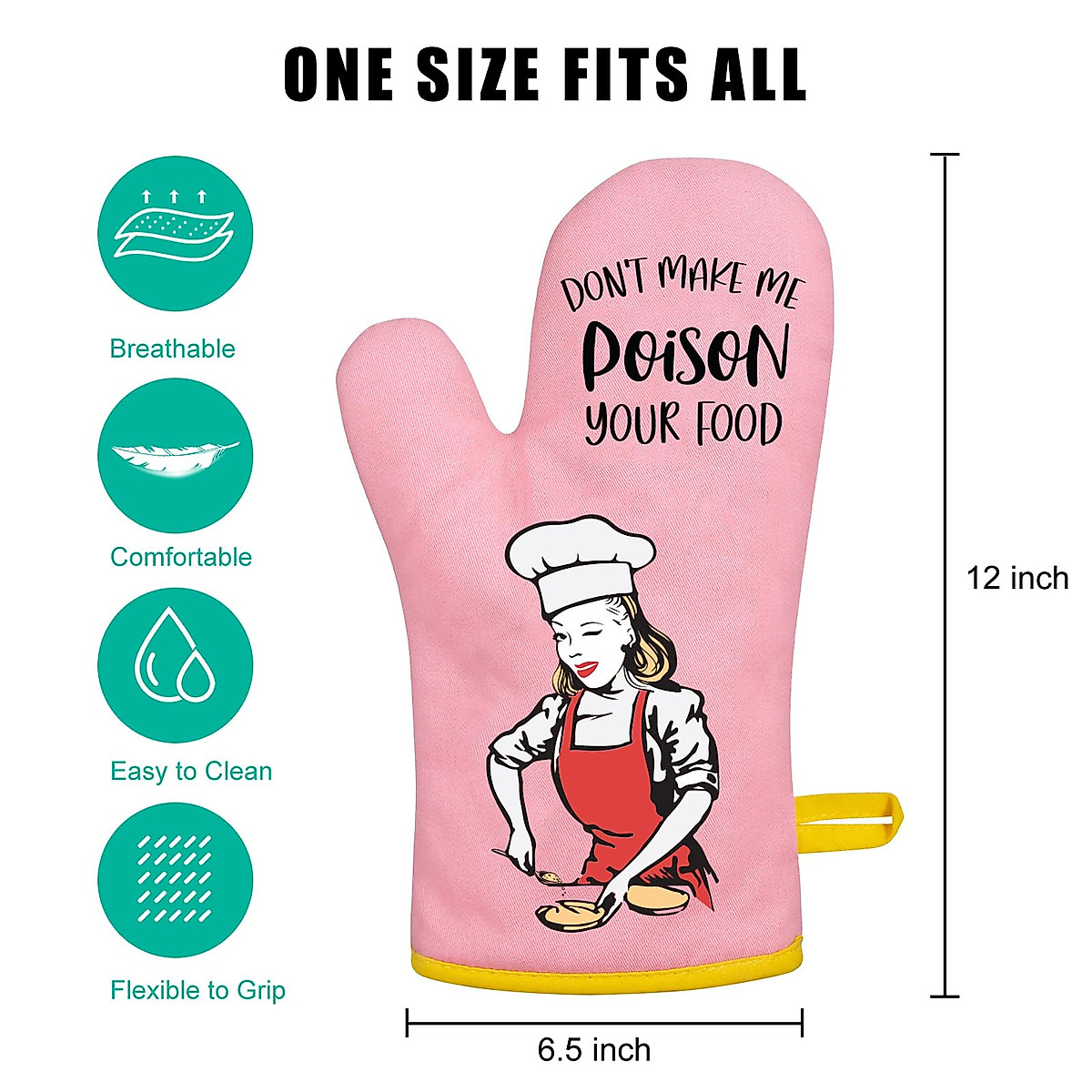 Miracu Funny Oven Mitts, Fun Pink Oven Mitt Set, Retro Kitchen Mitts - Baking Cute Oven Mitts for Women Friend, Mothers Day, Unique House Warming, Birthday Cooking Gifts for Women, Mom Wife Baker Her