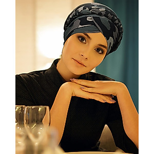 SATINIOR 4 Pieces African Women Turban Cap Head Wraps Beaded Headscarf Beanie Wrap (Camouflage Color,Camouflage Style)