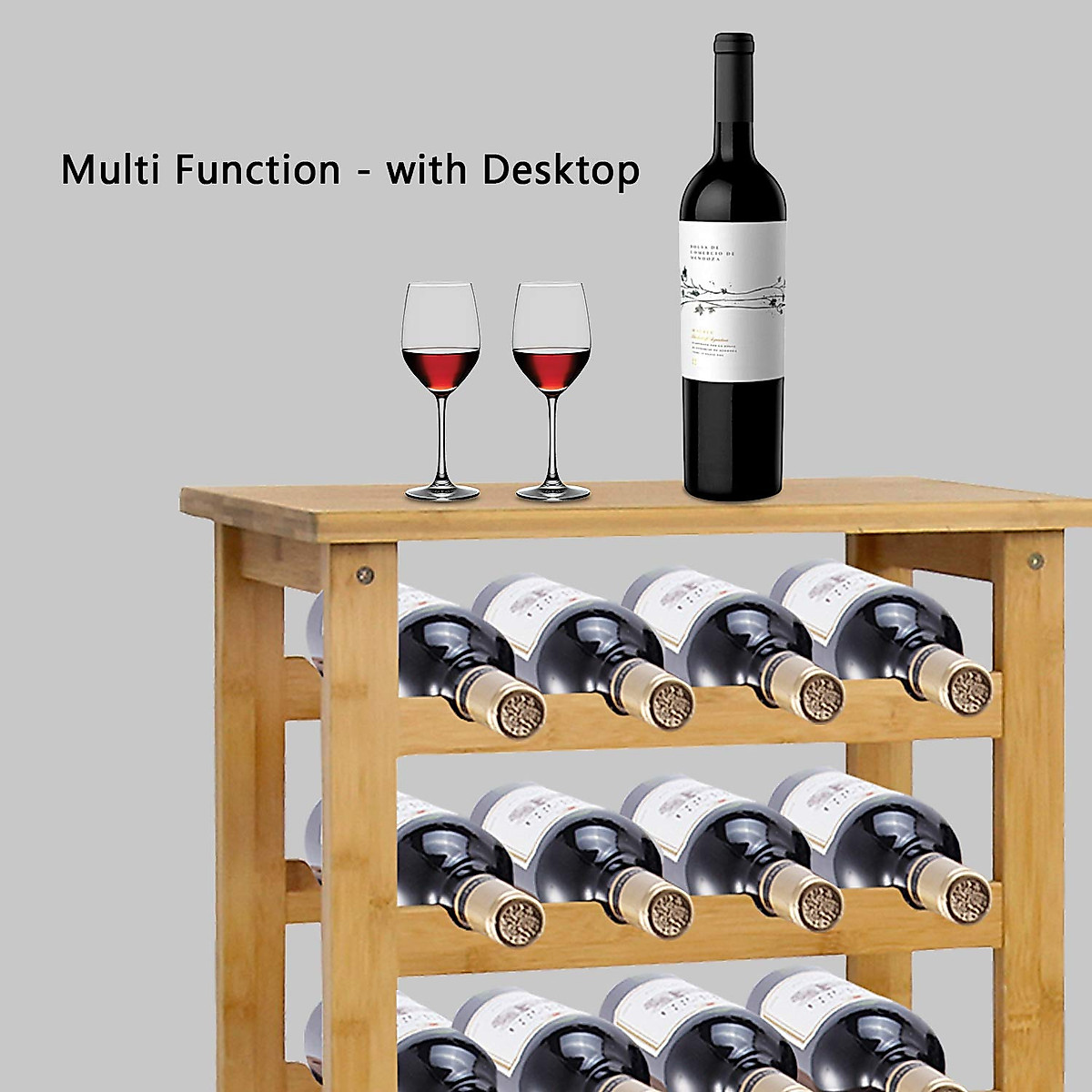 Kinsuite 7-Tiers Wine Rack - Wine Storage Rack for Storing 28 Bottles Free Standing Floor Bamboo Wine Storage Holder Display Shelves