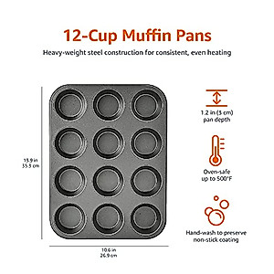 Amazon Basics Nonstick Muffin Baking Pan, 12 Cups - Set of 2