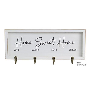 Windy Hill Collection 15" x 8" x 2" Home Sweet Home White 4 Hooks Holder Rack Wall Mounted Sign 107140