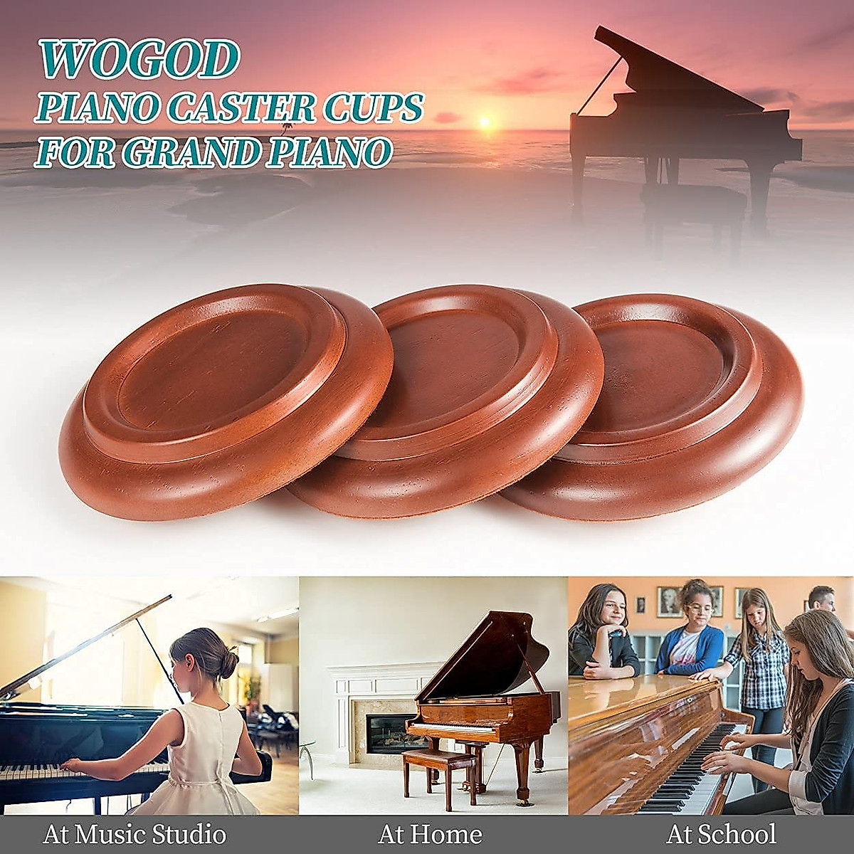 Grand Piano Caster Cups, Piano Casters Floor Protectors Piano Leg Coasters for Grand Piano Hardwood Floors with Nonslip Felts