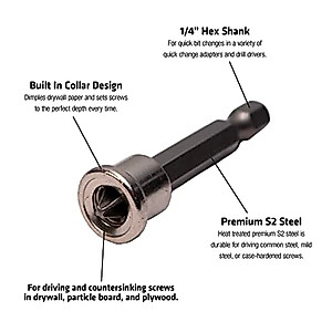Century Drill & Tool 68592 #2R Drywall Power Screw Setter, 2" length