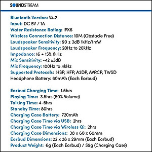 Soundstream h2GO True Wireless Earbuds with Qi Charging - Black