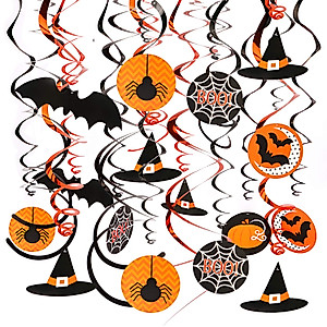 30 Pieces Halloween Hanging Swirl Party Decorations,Witches and Bats Ceiling Hanging Party Favor Indoor Decoration for Kids