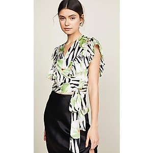 Jill Jill Stuart Women's Tropical Wrap Top, Green Multi, Large