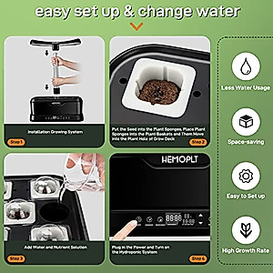 Hydroponic Growing System 12 Pods, HEMOPLT Herb Garden Kit Indoor, Indoor Garden with w/Full Spectrum 5L Water Tank, Height Adjustable (7" to 23"), Smart Timer, LED Grow Lights, Slient Pump