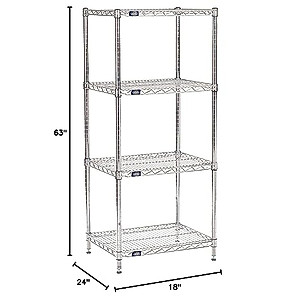 Nexel 18" x 24" x 63", 4 Tier Adjustable Wire Shelving Unit, NSF Listed Commercial Storage Rack, Chrome Finish, leveling feet