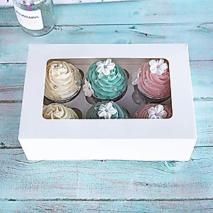 Cupcake Boxes with Inserts 6 Holders,9x6x3inch Large White Standard Bakery Boxes with Window Food Grade Cake Carrier Container for Muffins,Gift Treat Box Bulk,Pack of 15