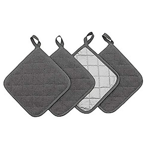 Cotton Pot Holders Cotton Made Machine Washable Heat Resistant Everyday Kitchen Basic Terry Pot Holder, Hot Pads, Trivet for Cooking and Baking Set of 4 (Grey)