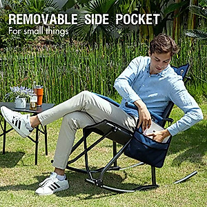 PORTAL Folding Rocking Chair, Oversized Camping Rocker Outdoor with High Back Hard Armrest, Support 300lbs (Blue)